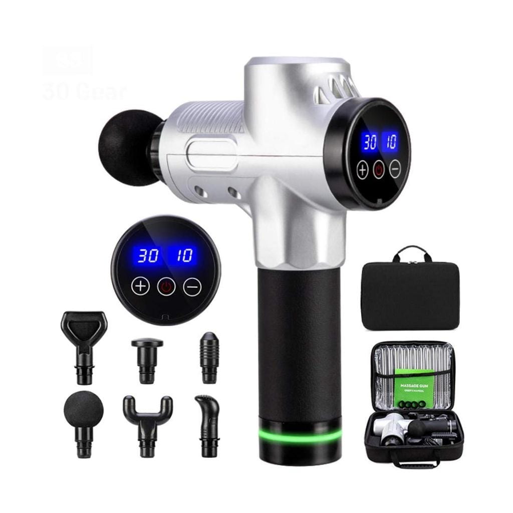 Silver Deep Tissue Massage Gun | High-Frequency LCD Touch Screen Muscle ...
