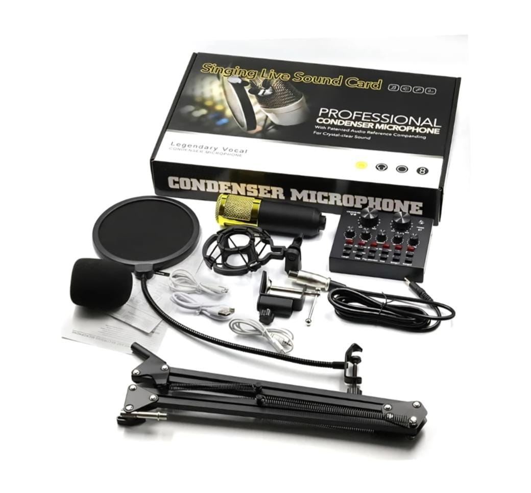V8 BM-800 Condenser Microphone Kit with Live Sound Card – Studio ...