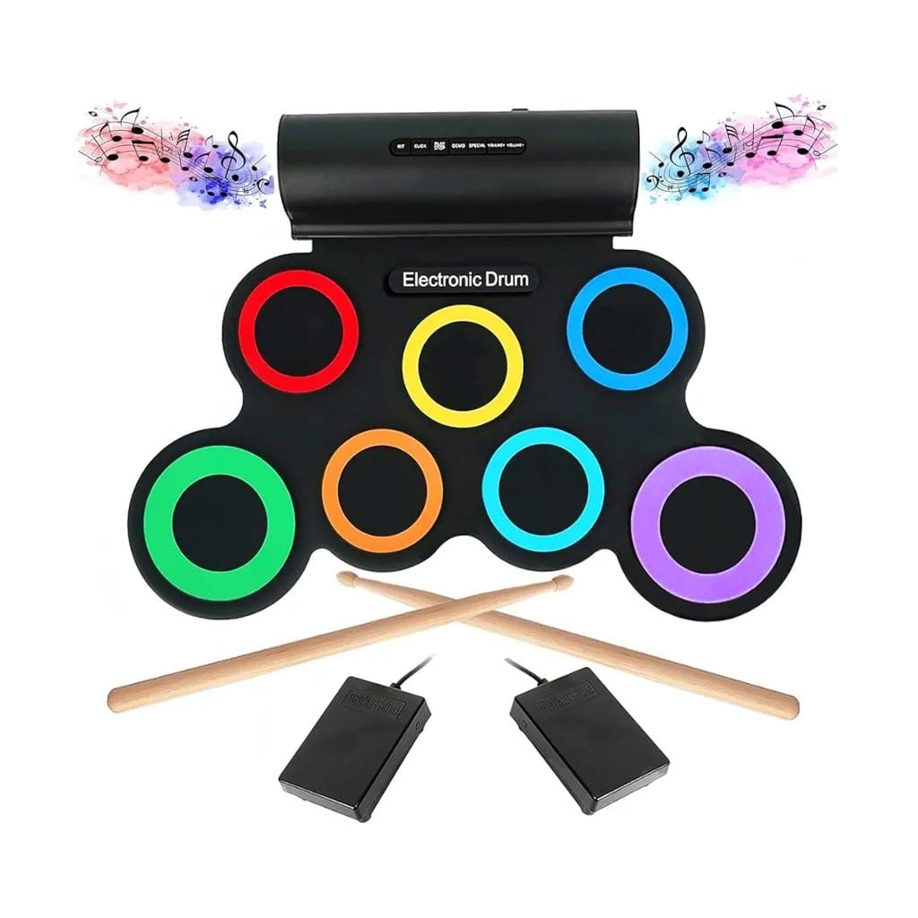 Portable 7-Pad Roll-Up Electronic Drum Set with Foot Pedals, USB ...