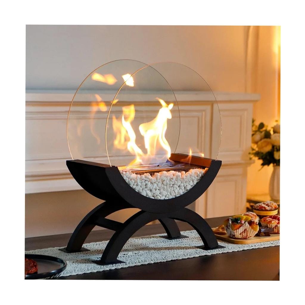 Round Glass Bioethanol Tabletop Fireplace – 19" Portable Ventless Fire ...