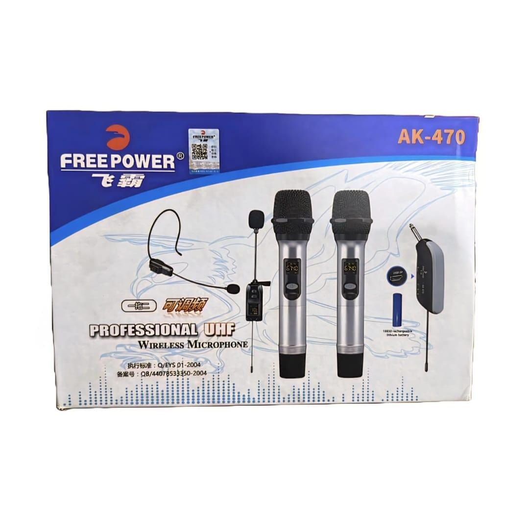 Free Power AK-470 UHF Wireless Microphone Dual Set with Rechargeable ...