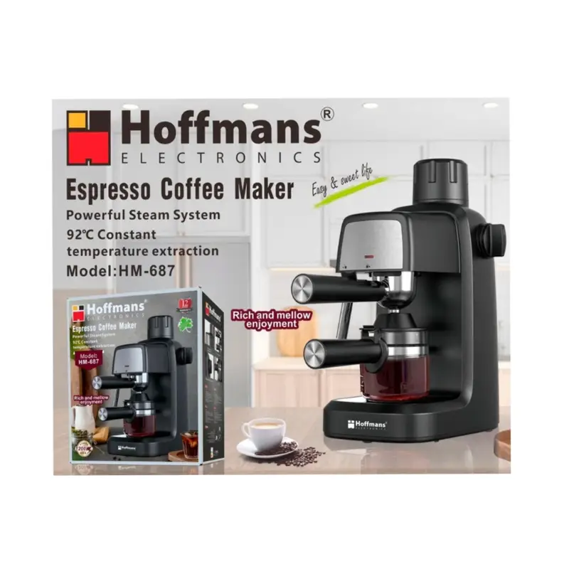Hoffmans HM-687 Automatic Espresso Coffee Machine – 1200W - Fairprice Mall