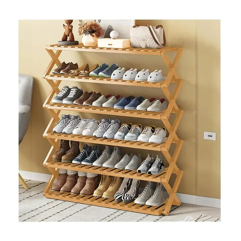 Extra Large Foldable 6-Tier Free Standing Bamboo Shoe Rack - Fairprice Mall